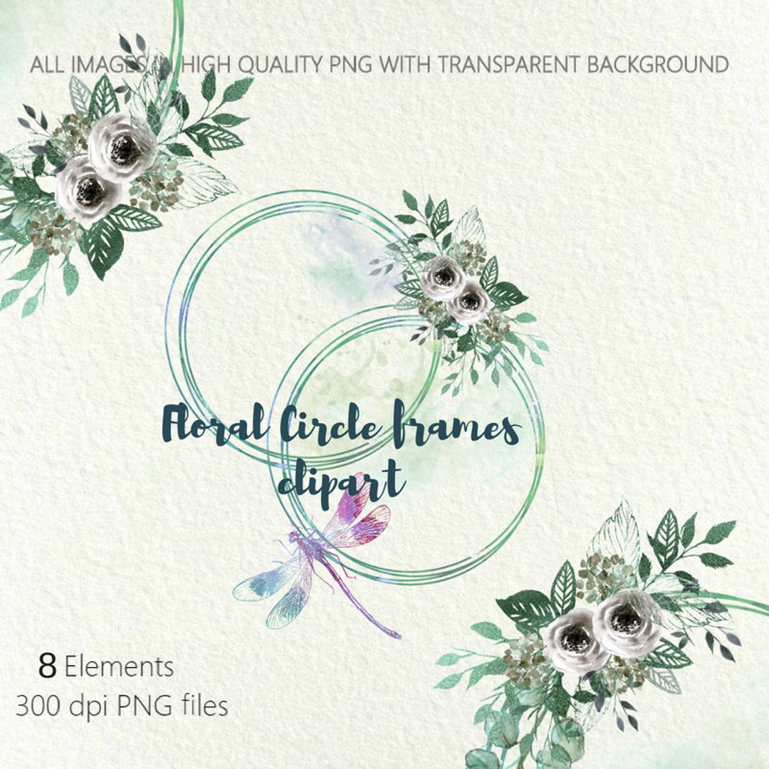 Watercolor Floral Pre-made Frames, Silver Floral Circles Clipart ...