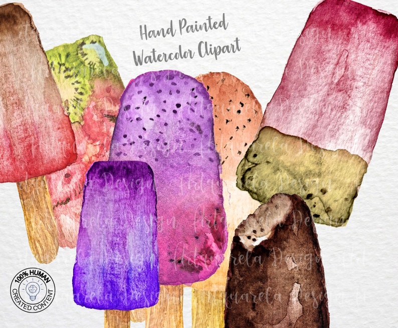 Watercolor Popsicle Clip Art: Hand-painted Summer Food Illustrations ...