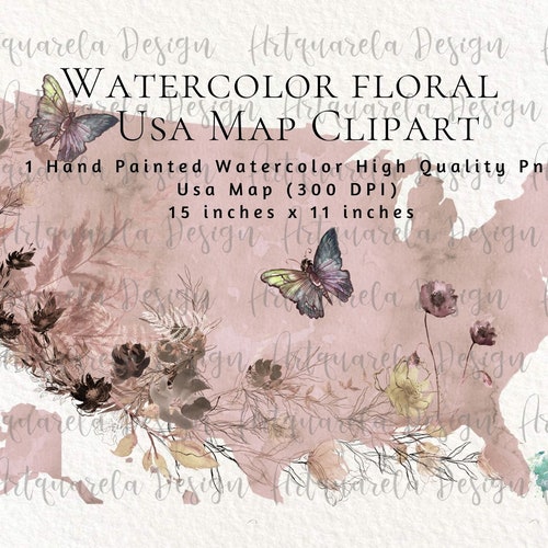 Watercolor USA Map Clipart Watercolor United States Map Gold - Etsy