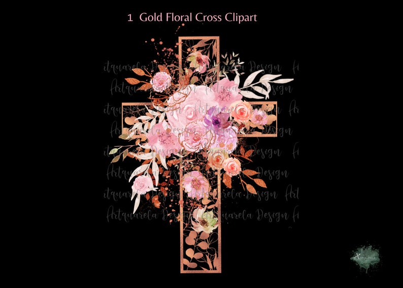 Watercolor & Rose Gold Floral Cross Clipartholy Spirit - Etsy