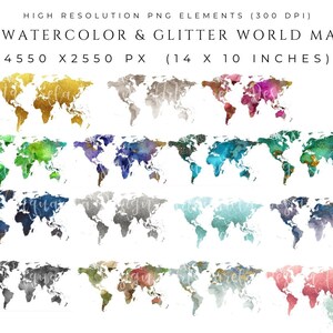 15 World Maps Clipart Watercolor and Glitter Maps Png Mapamundi Clipart ...
