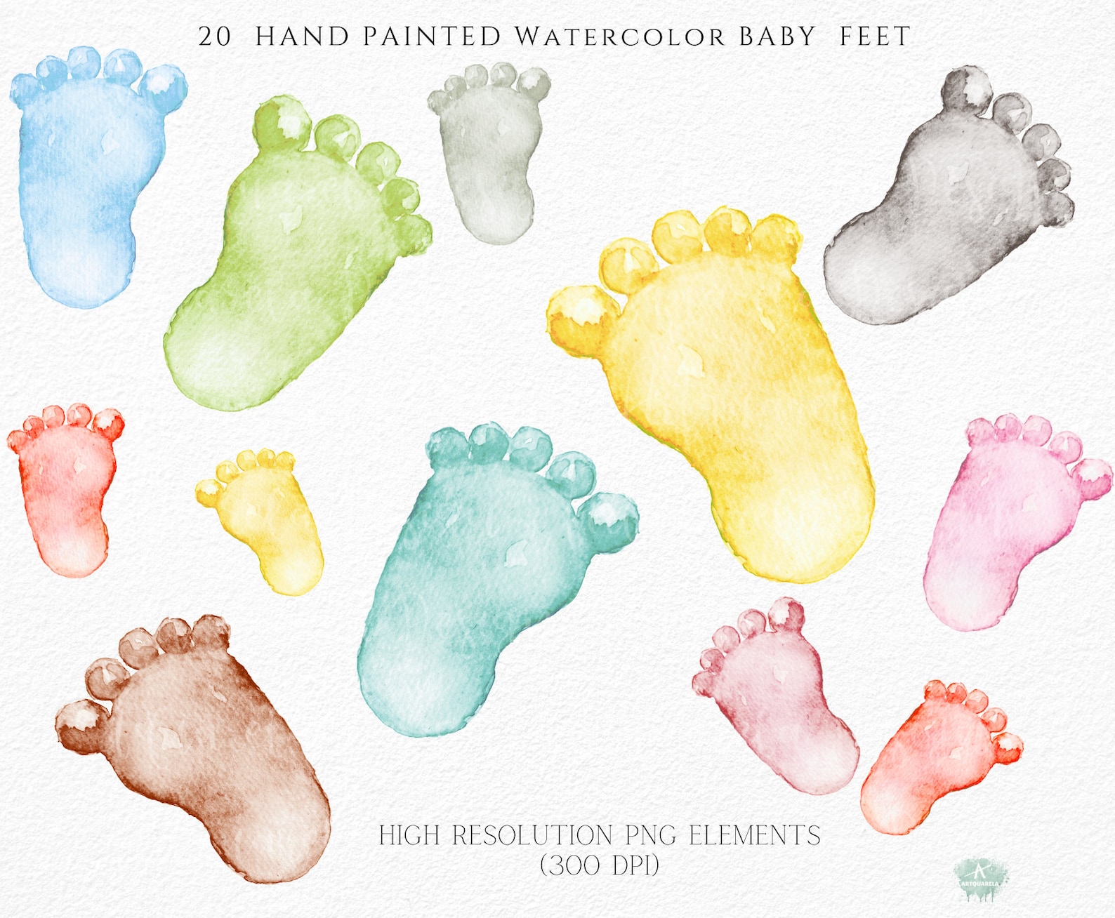 Watercolor Baby Feet Clipart: Hand-painted PNG Images (commercial Use ...