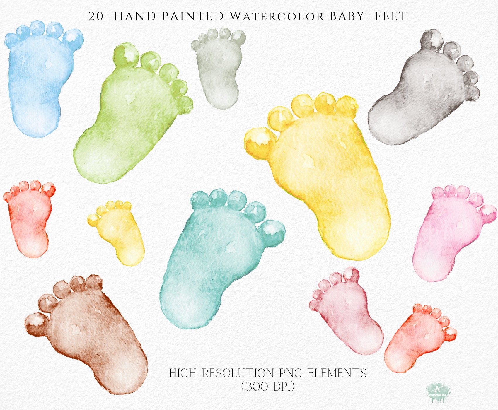 Watercolor Baby Feet Clipart: Hand-painted PNG Images (commercial Use ...