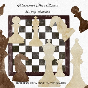 Watercolor Chess Pieces Clipart Png-table Chess Clipart, Chess Figures ...