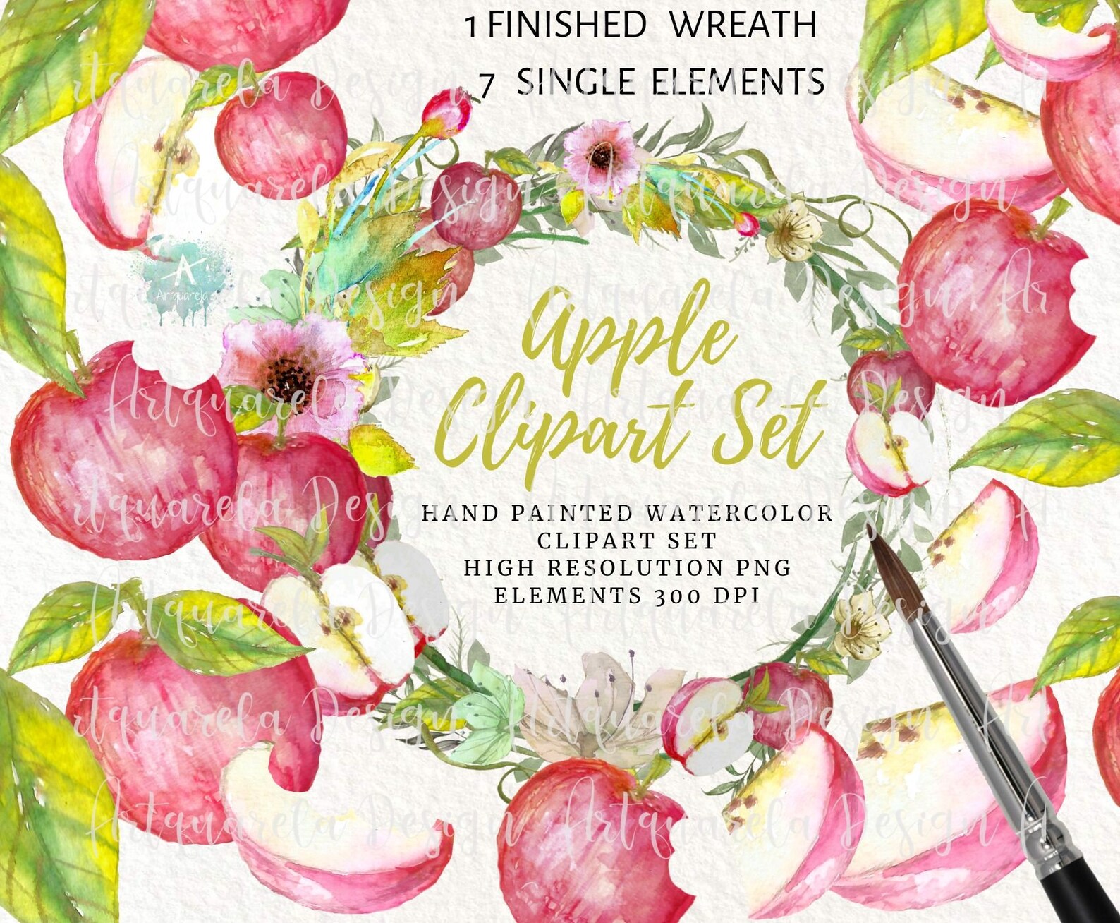 Apple Fruit Clip Art Set Clipart Watercolor Red Apple Wreath - Etsy