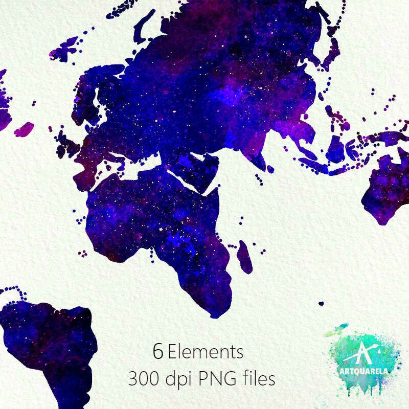 6 World Maps Clipartwatercolor Maps Png.mapamundi Clipart - Etsy