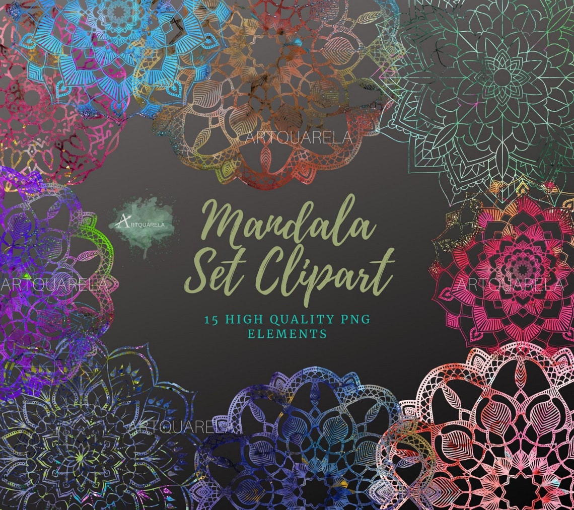 15 Mandalas Clipart Set Watercolor Holístic - Etsy