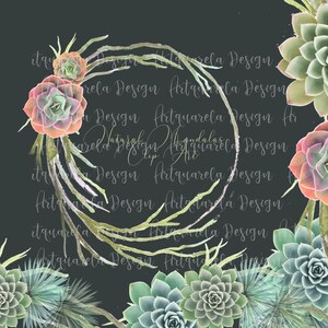 4 Succulents Wreaths Clip Art Greenery Frames Cactus PNG Design Wedding ...