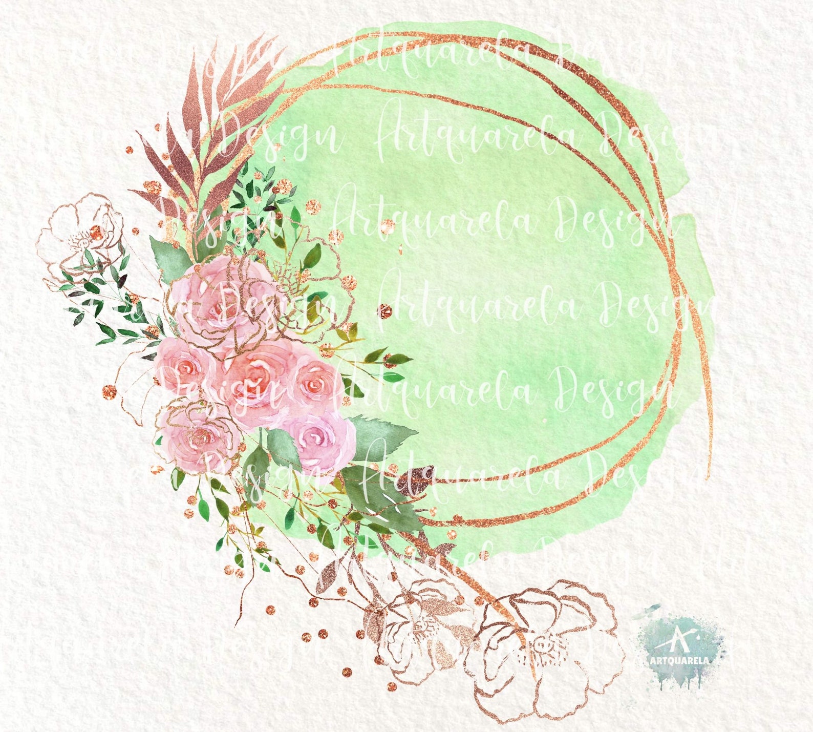 Watercolor & Rose Gold Foil Floral Set Clipartfinished Floral | Etsy