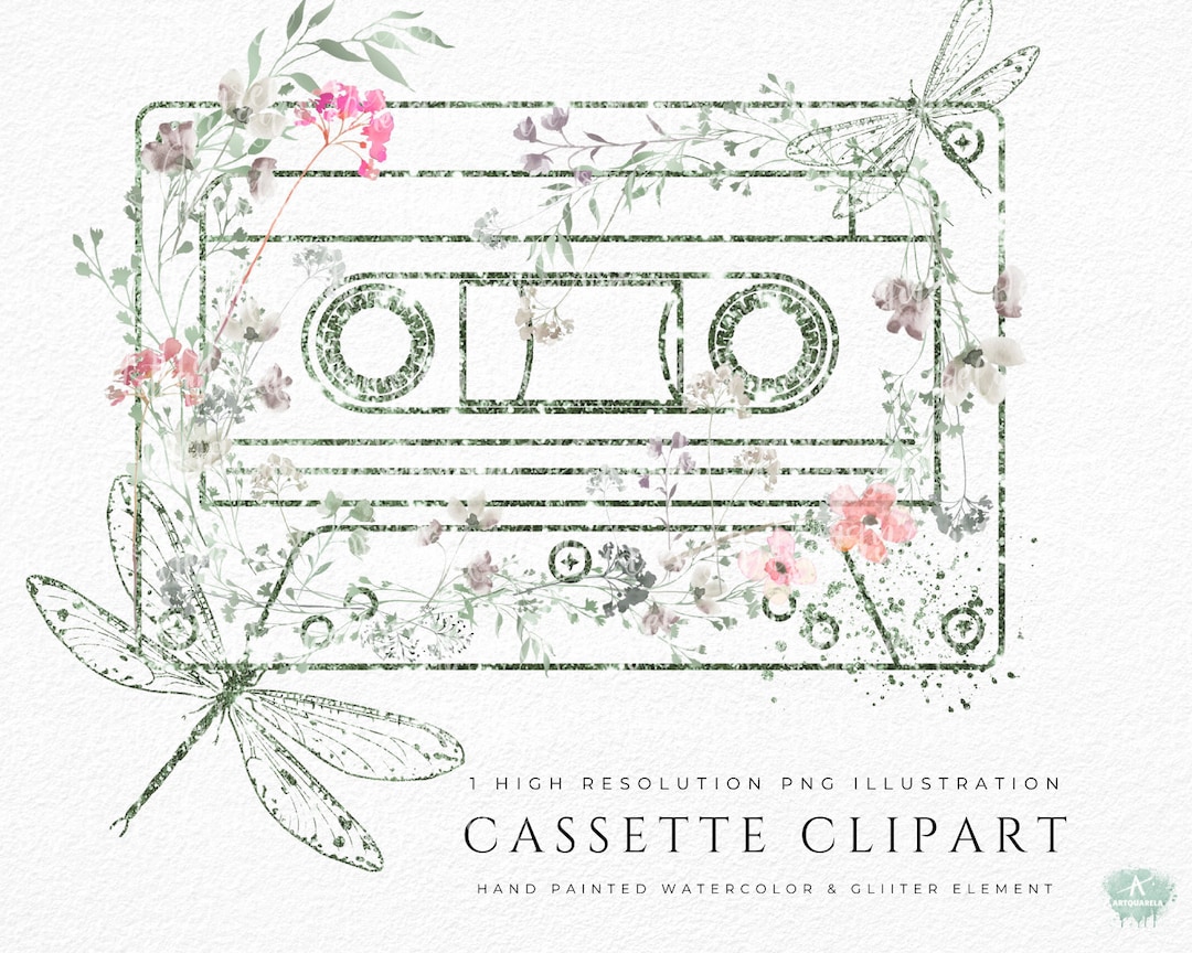 Cassette Tape Clipart Watercolor & Glitter PNG- 80's Music - Audio ...