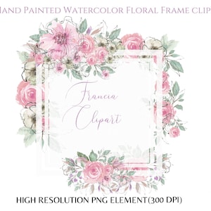Watercolor Pink Roses Frame Clipart, Hand Painted Watercolor Floral ...