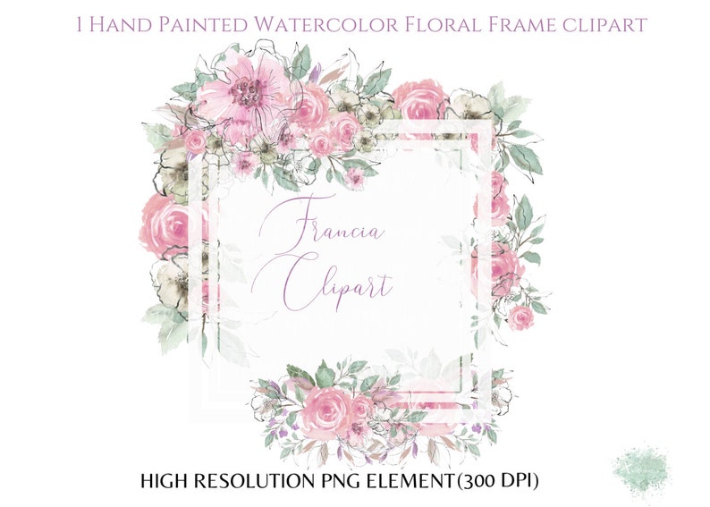 Watercolor Pink Roses Frame Clipart Hand Painted Watercolor - Etsy