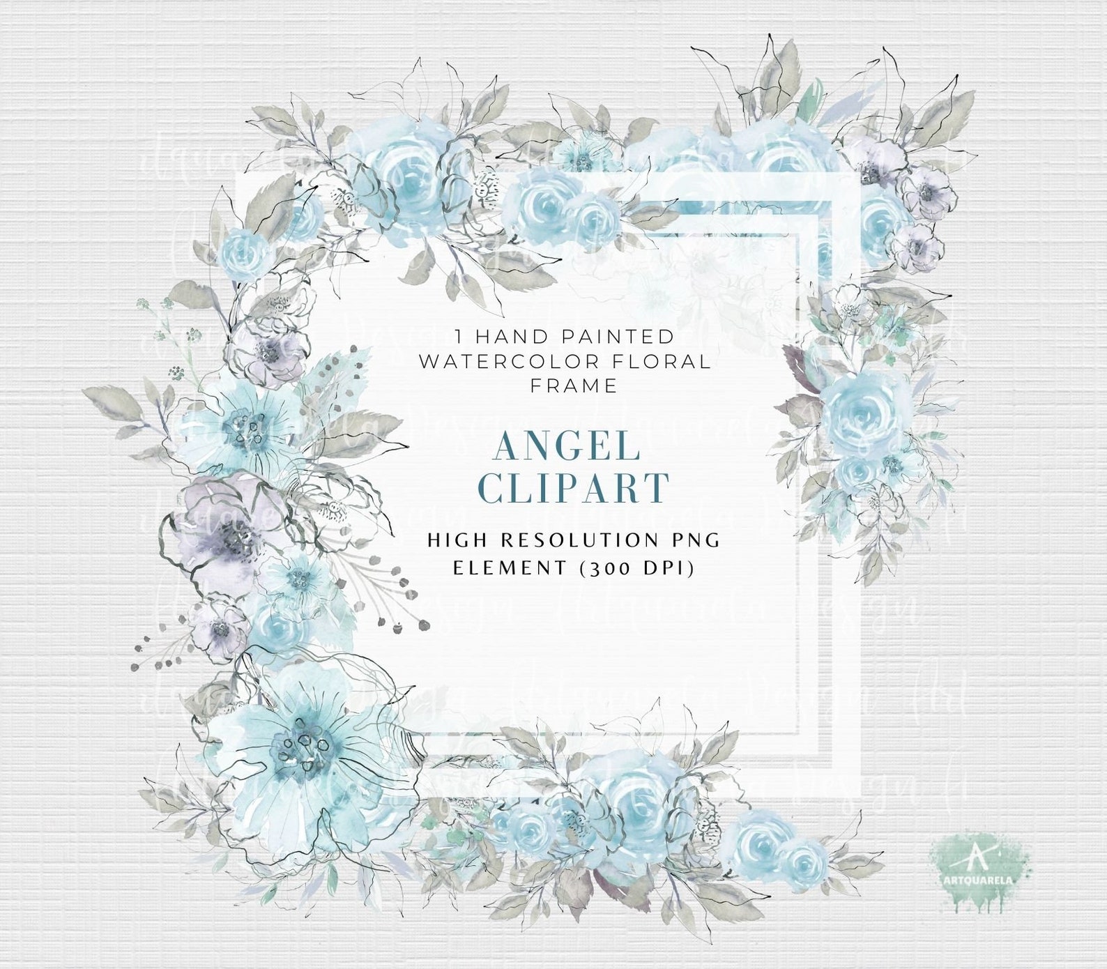 Light Dusty Blue Roses Frame Clipart Hand Painted Watercolor | Etsy