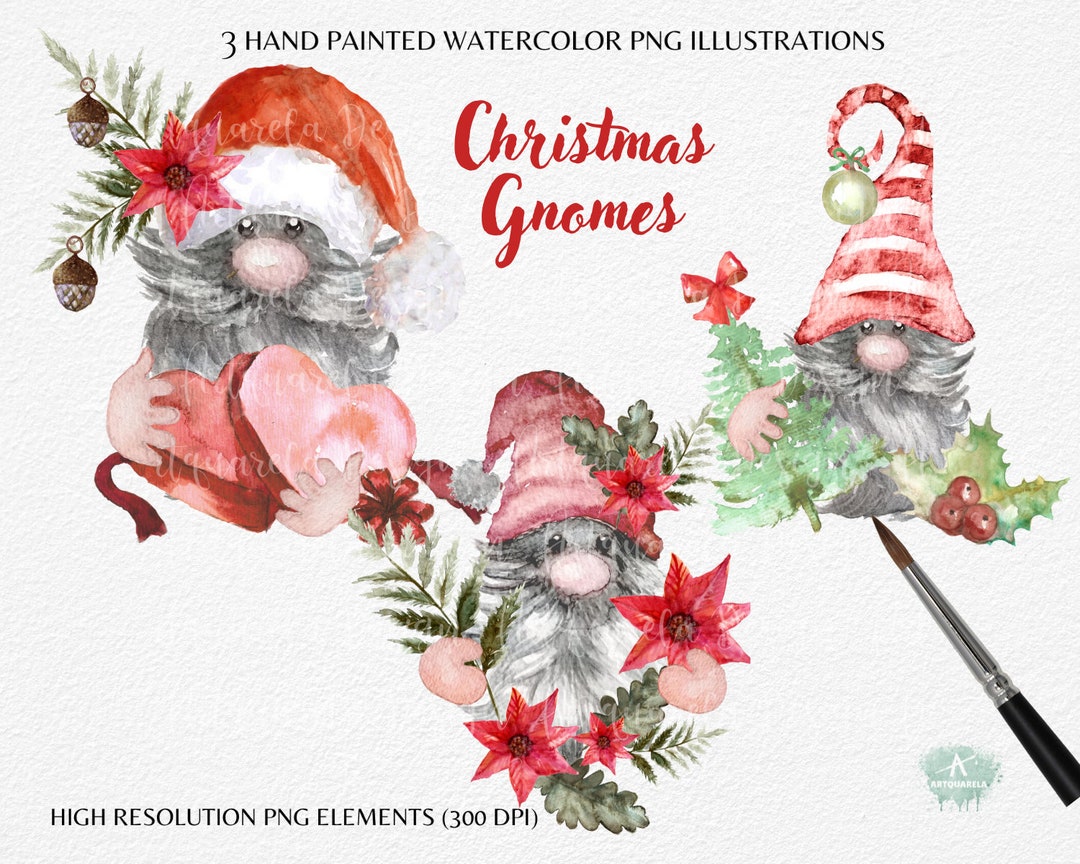 Watercolor Christmas Gnomes Clip Art Design, Gnomes PNG Christmas ...
