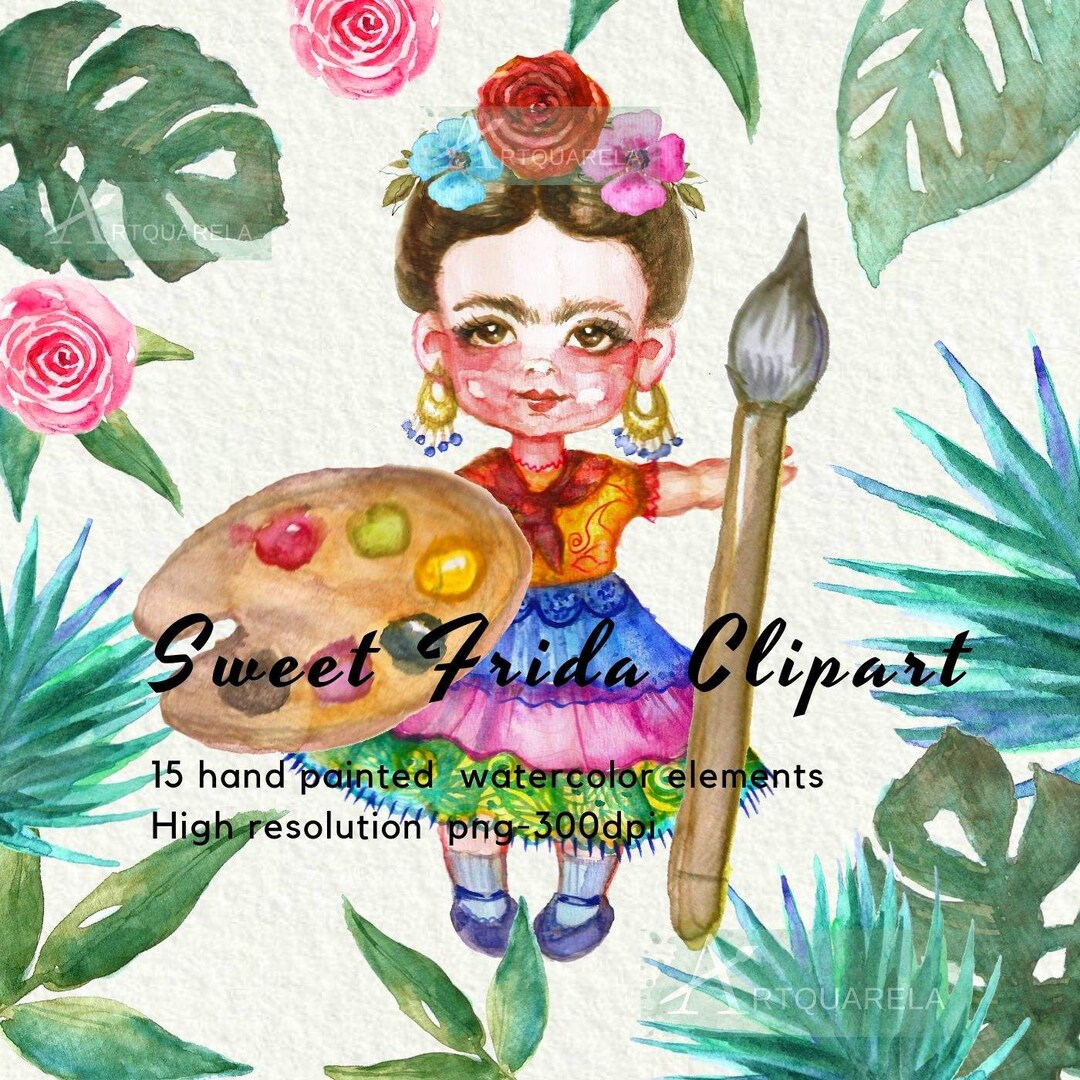 FRIDA Kahlo Clipart Illustration Set, Watercolor Frida Kahlo,tropical ...