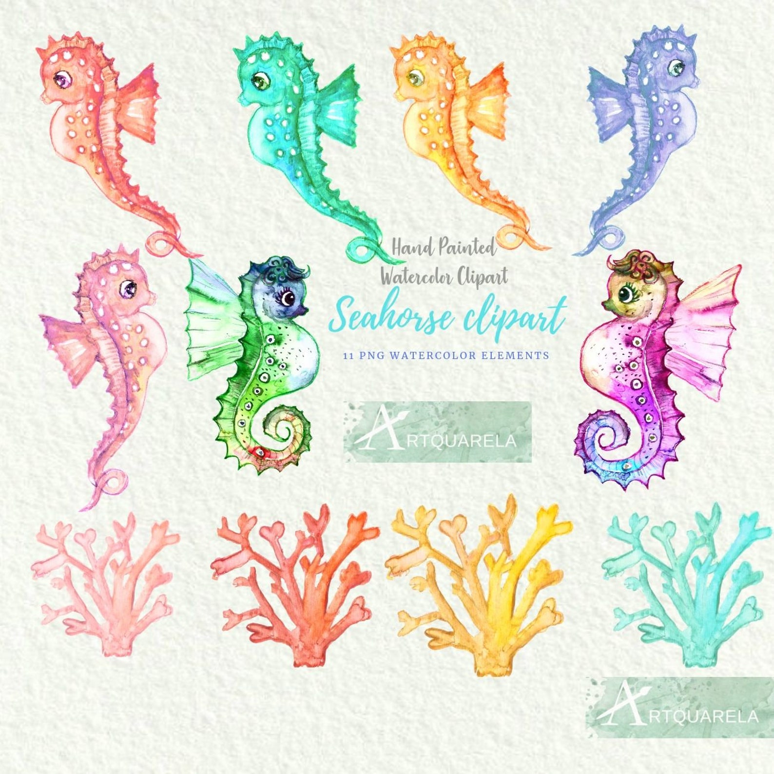 Seahorse Clipart Watercolor Colorful Seahorse Png Rainbow | Etsy