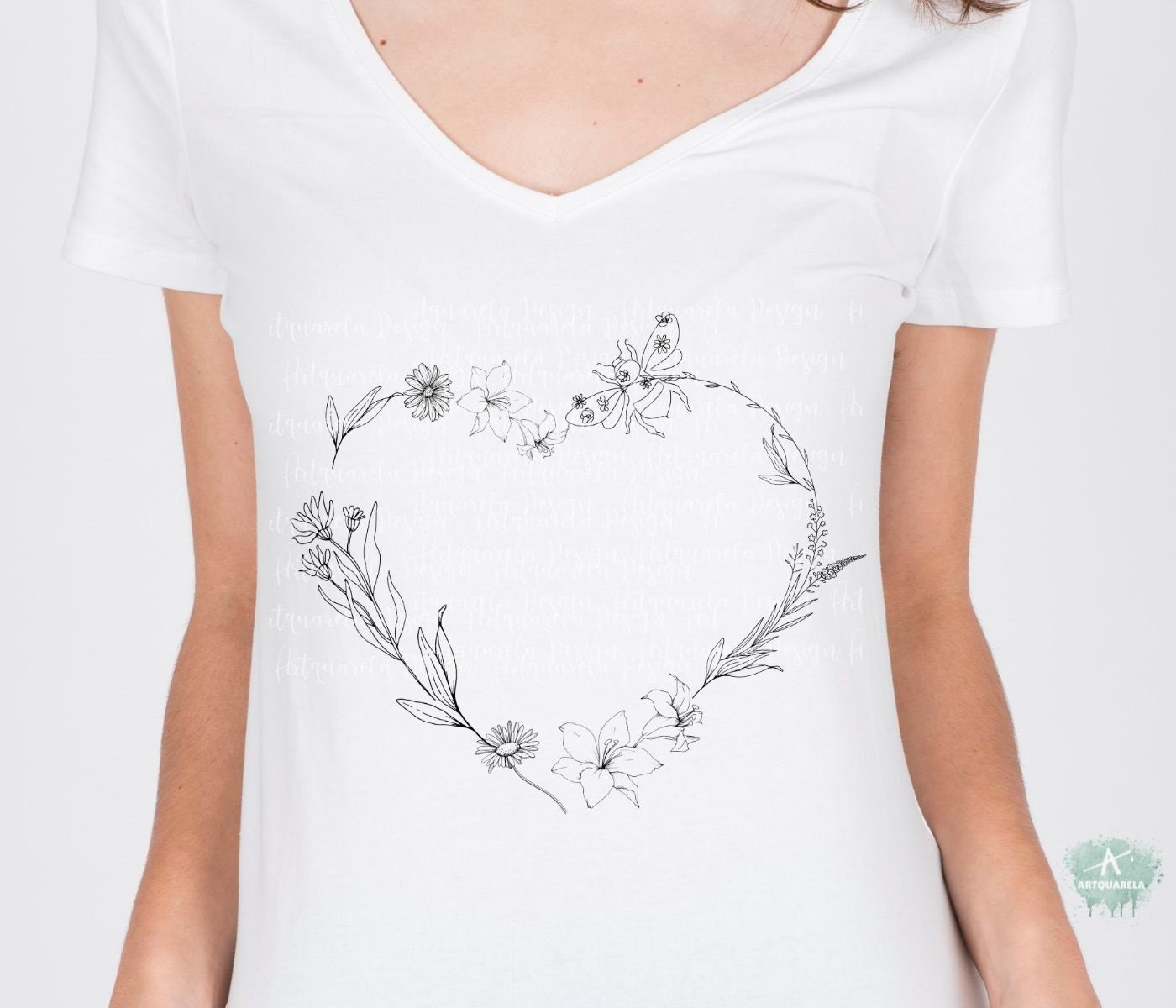 Wildflower Heart Frame Clipart: Hand-drawn Bee Design (PNG) - Etsy