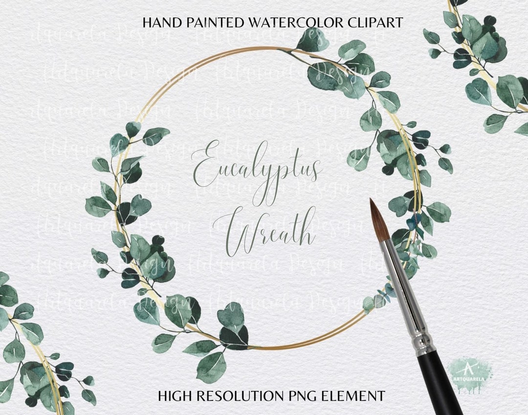 Watercolor Eucalyptus Wrearth Clipart- Hand Painted Eucaliptus Png ...