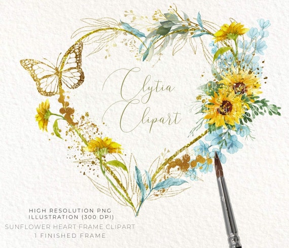Sunflowers Gold Heart Frame Clipart-butterfly - Etsy
