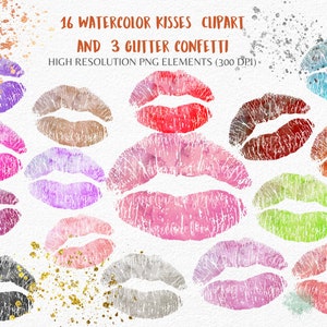 Kisses Watercolor Clipart-lips Print Png-valentines Day Clip Art -rose ...