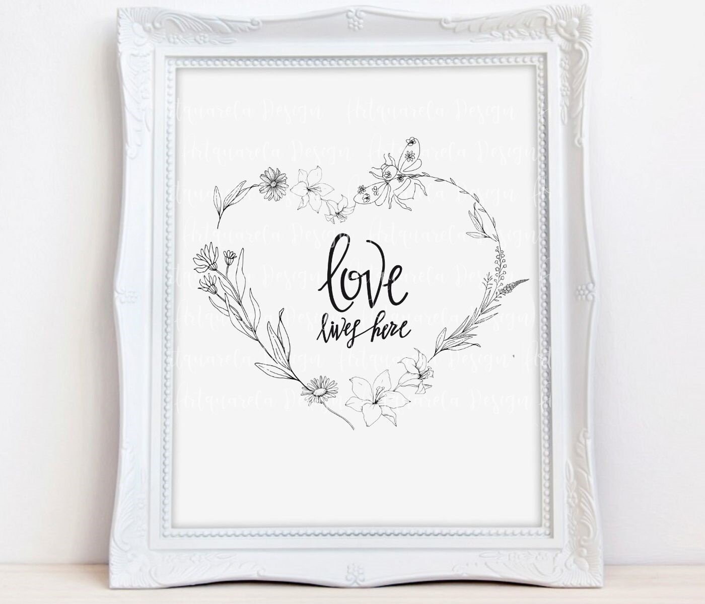 Wildflower Heart Frame Clipart: Hand-drawn Bee Design (PNG) - Etsy