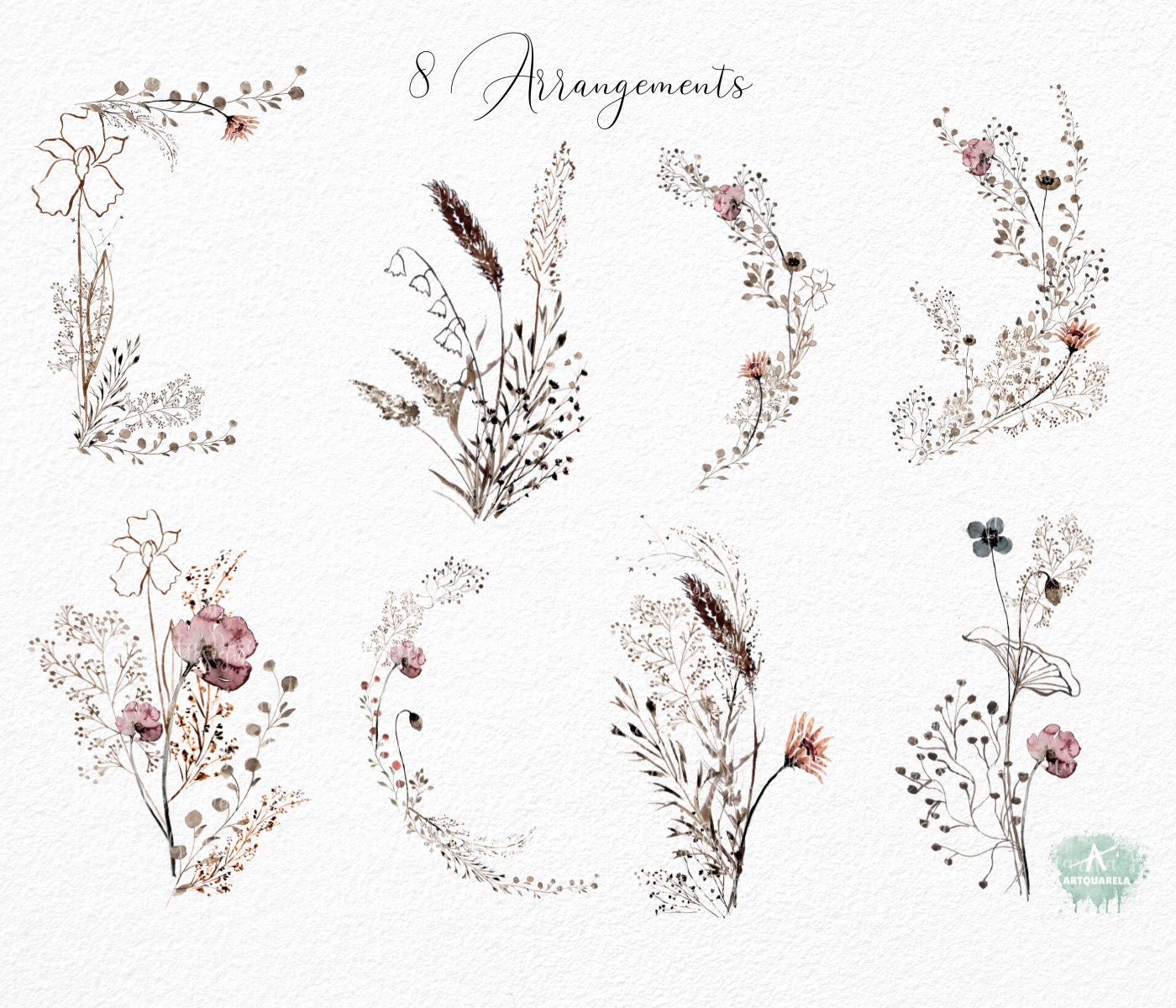 Watercolor Botanical Clipart Collection Pngframes Boho - Etsy