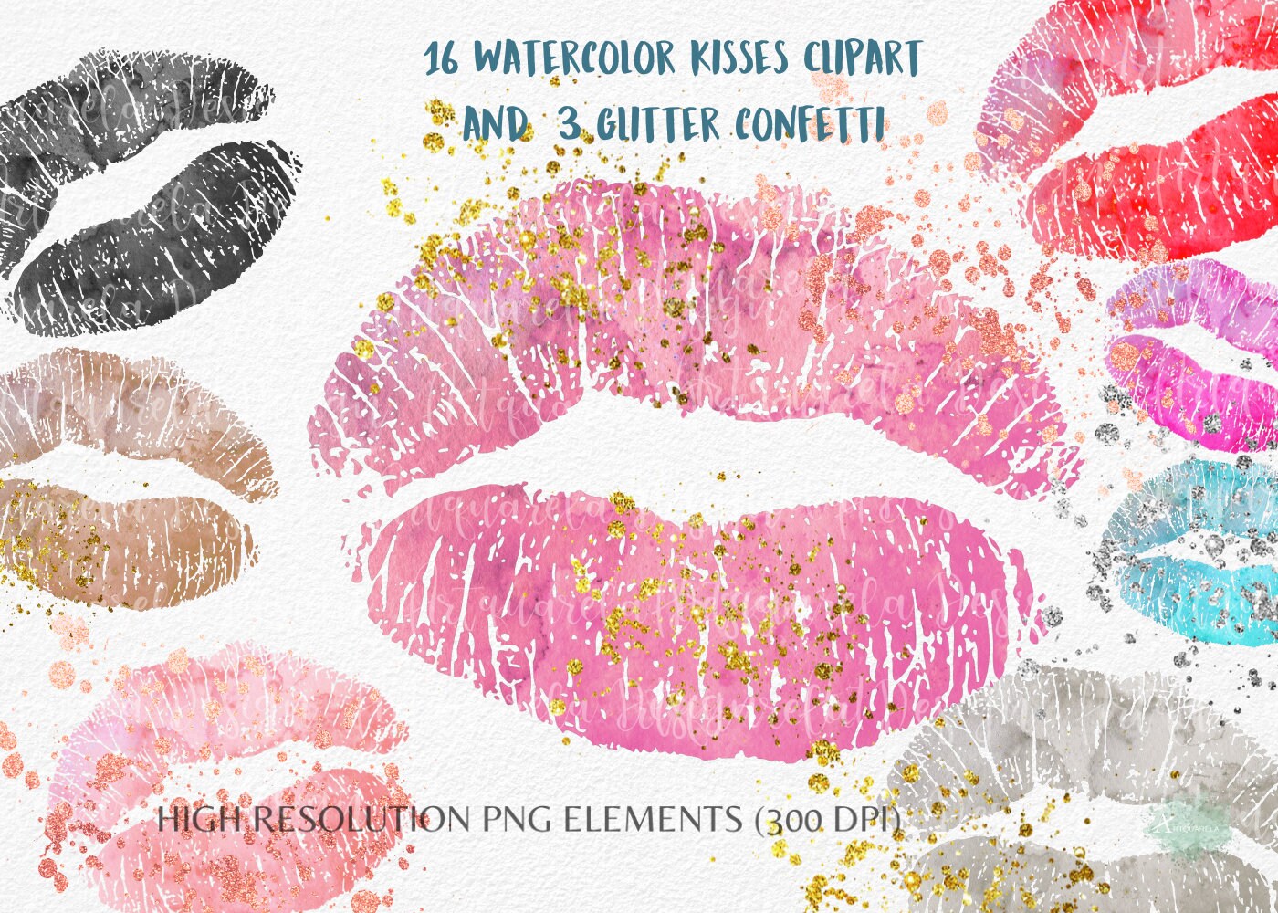 Kisses Watercolor Clipart-lips Print Png-valentines Day Clip - Etsy