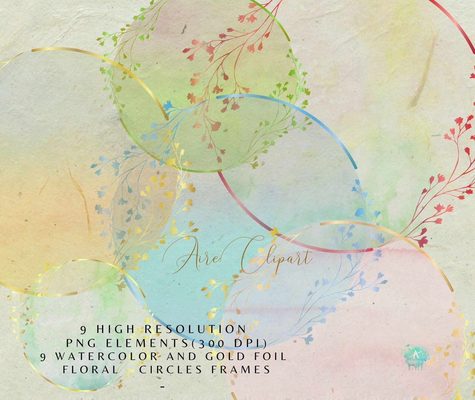 9 Watercolor & Glitter Floral Frames Clipartgold Circles | Etsy