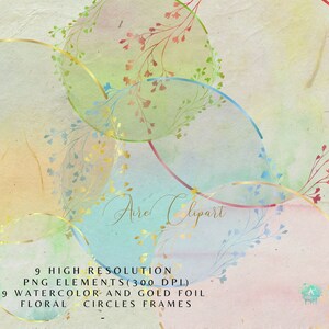 9 Watercolor & Glitter Floral Frames Clipart,gold Circles Borders ...