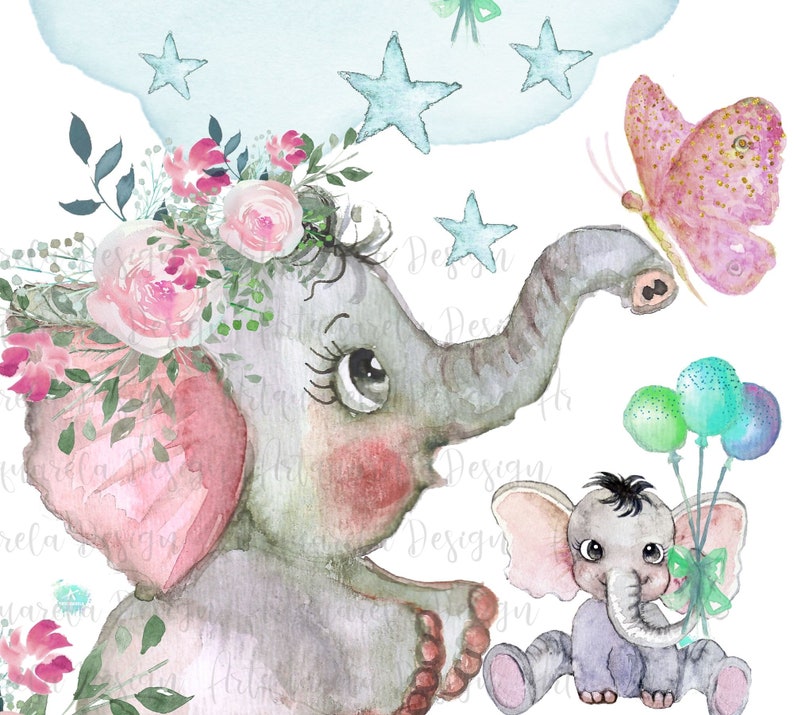 Baby Elephant Set Clipart watercolor - Etsy