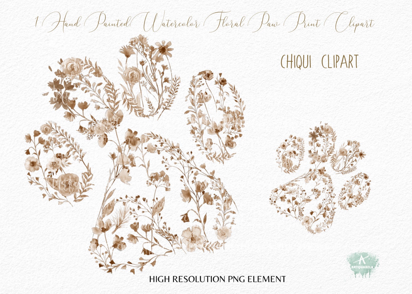 Floral Paw Print Clipart-dog Paw Print-neutral Flowers Cat Paw - Etsy ...