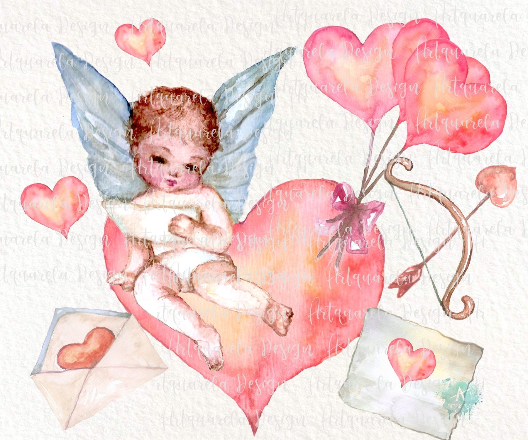 Cupid Clipart Valentines Angels Clip Art Set hand Painted - Etsy