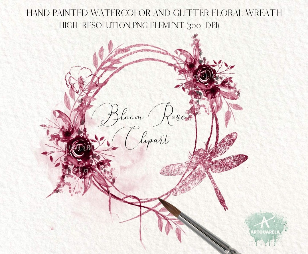 Watercolor Bordo & Rose Gold Floral Wreath Clipart,hand Painted Roses ...