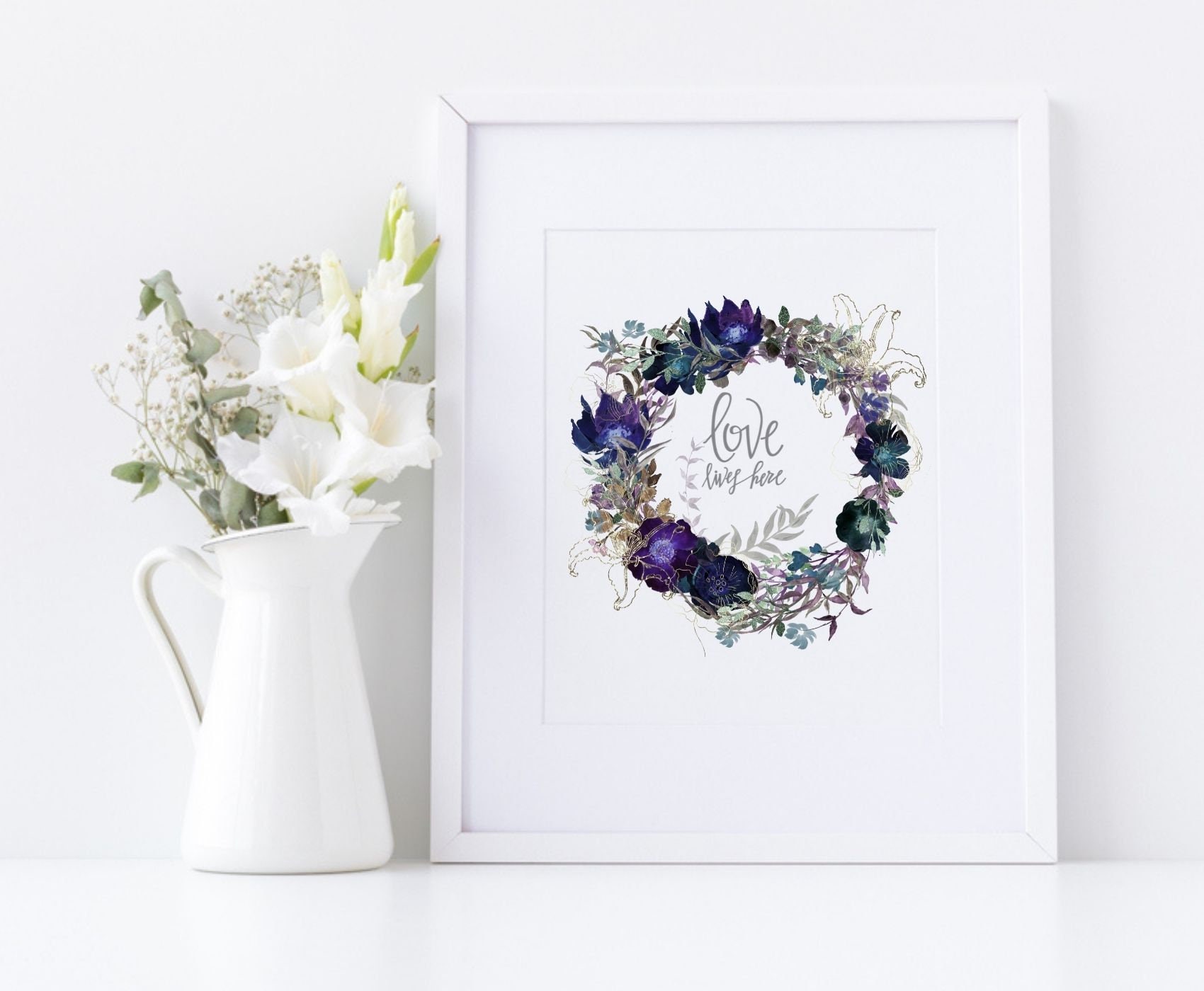 3 Watercolor and Silver Wreaths Frames Clipart Blue Rose - Etsy