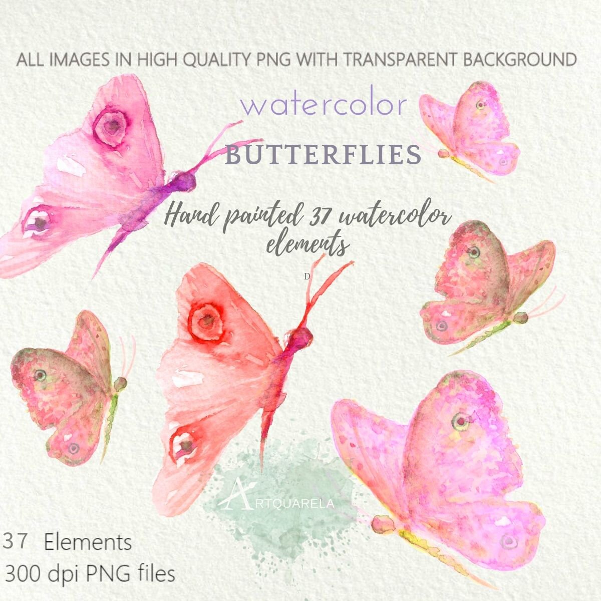 37 Watercolor Butterflies, Collection Clipart Colorful Butterfly and ...
