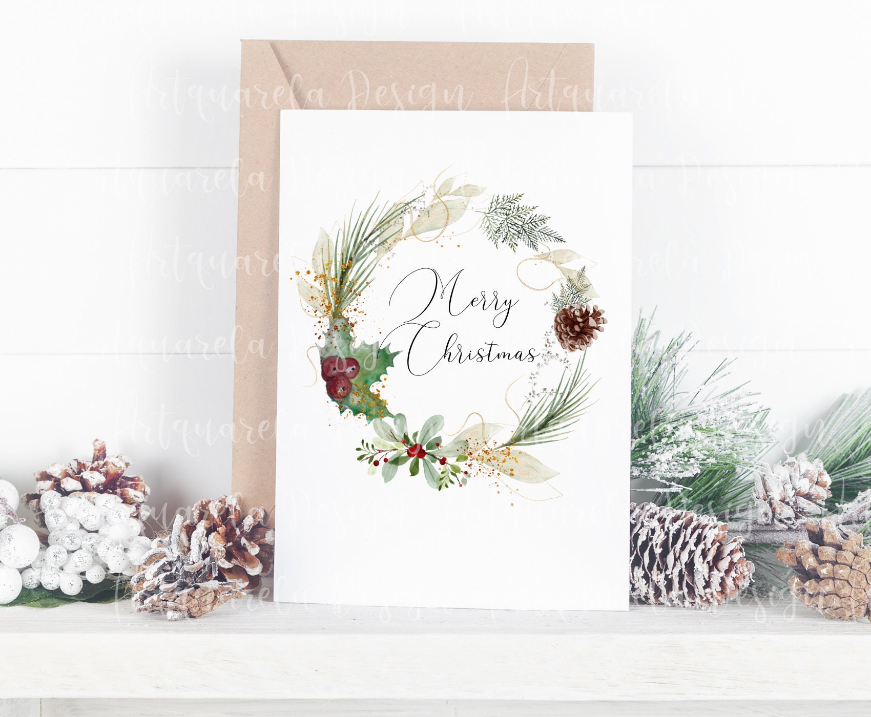 Watercolor Christmas Frames PNG Arrangements Clipart Wreath - Etsy