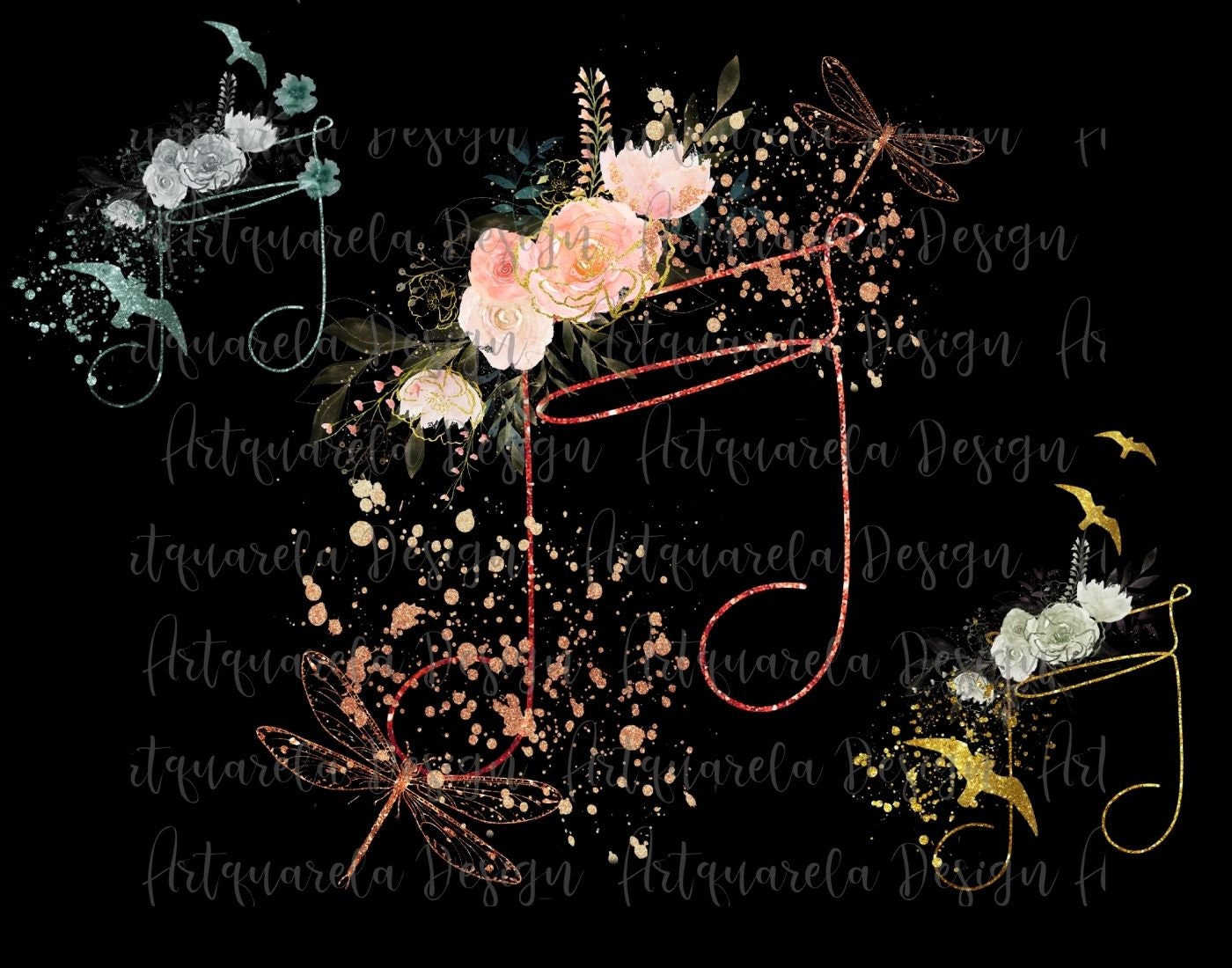 Music Notes Clipart Set Watercolor & Glitter Floral Music - Etsy Canada