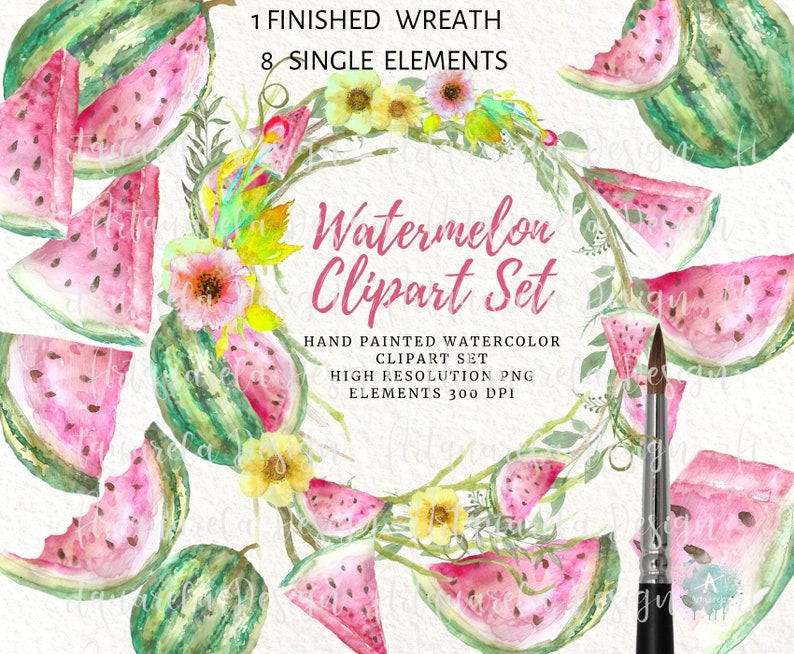 Watermelon Clip Art Set hand Painted Watercolor Watermelon - Etsy
