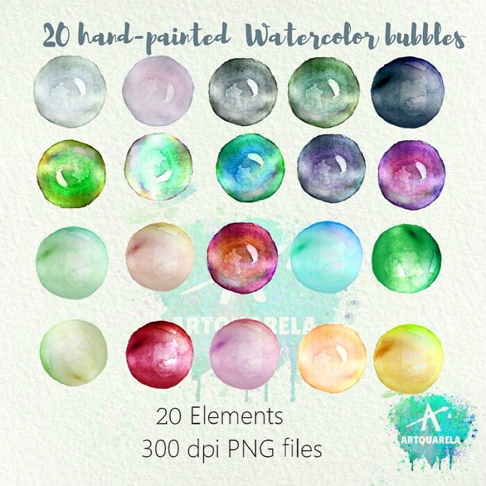 Watercolor bubbles Clipart Circles Clip Art Hand Painted | Etsy