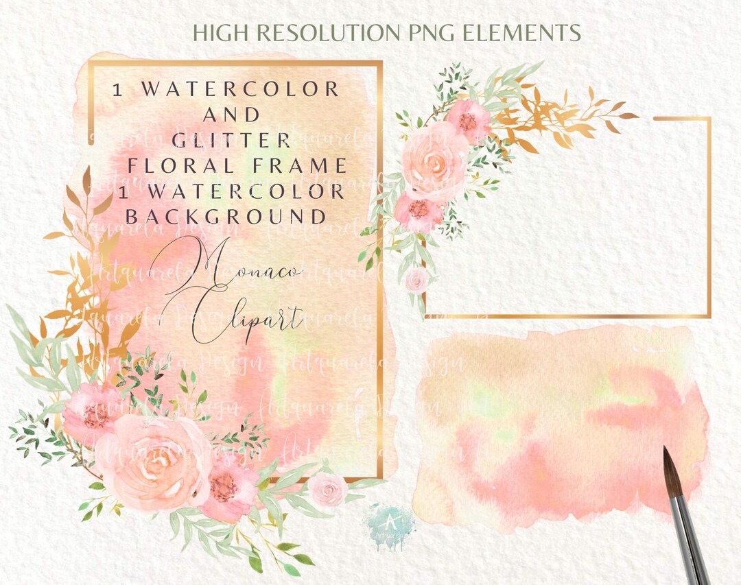 Blush Pink Watercolor Floral Frame Clip Art ,gold Frames, Floral Border ...