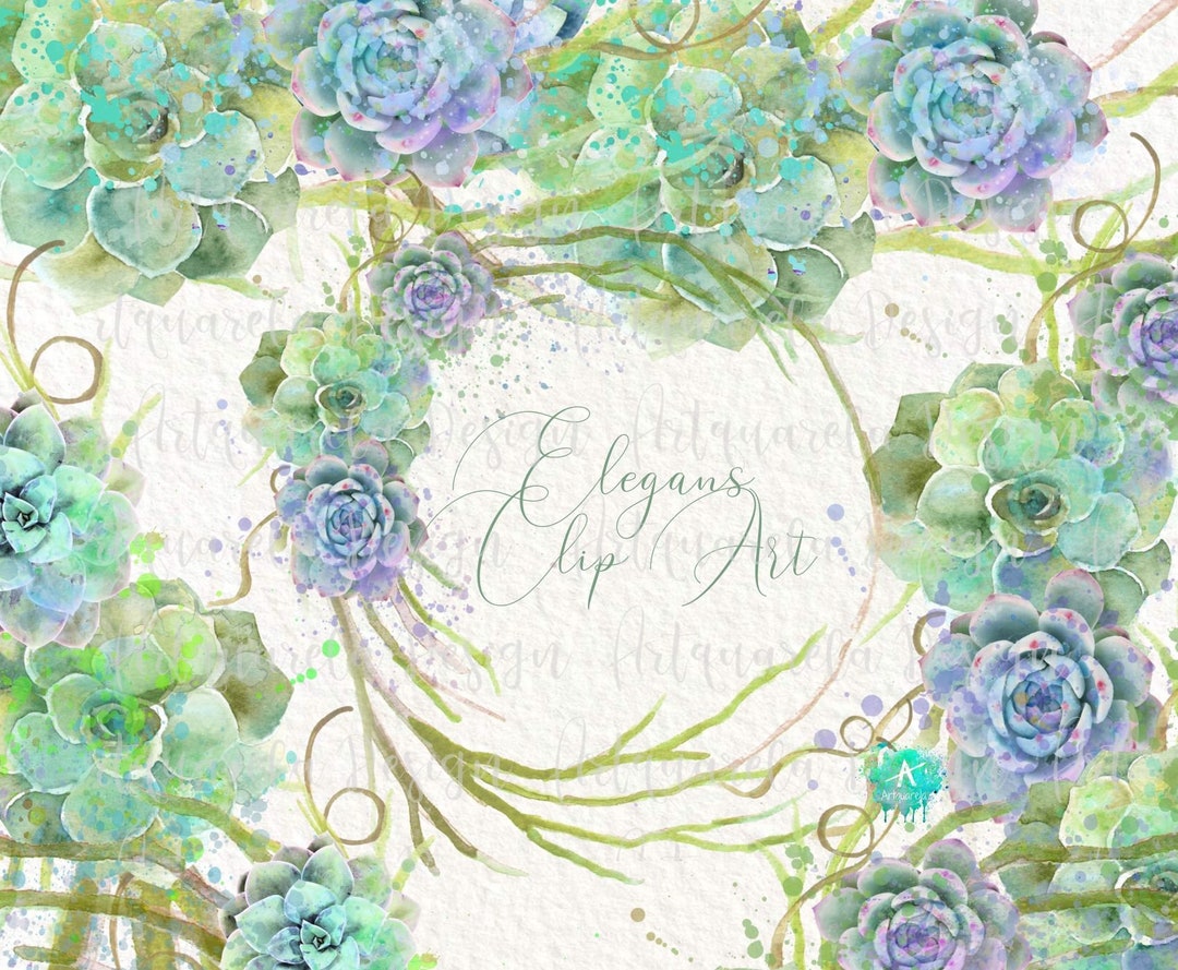 Watercolor Succulent Wreaths Clip Art, Boho Wedding Designs (PNG ...