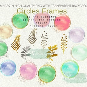 Glitter Circles Watercolor Blackground Clipart Golden Frames, Glitter ...