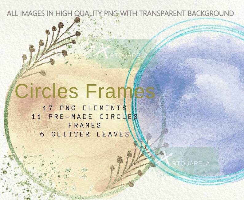 Glitter Circles Watercolor Blackground Clipart Golden Frames | Etsy