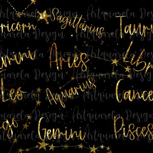 Gold Zodiac Constellations Clipart, Zodiac Clipart,watercolor Zodiac ...