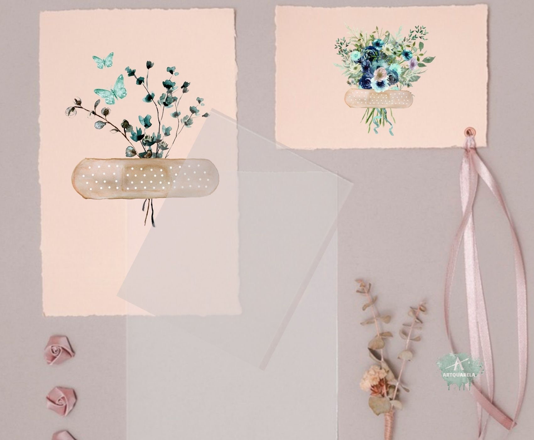 Bandage Clipartwatercolor Band Aid With Flowerscare - Etsy