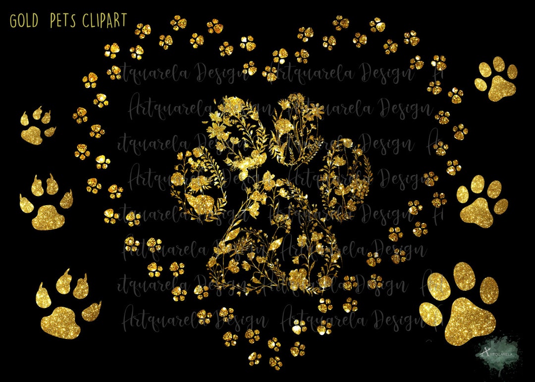 50% OFF SALE Gold Paw Print Clipart-dog Paw Png-floral Gold Paw Print ...