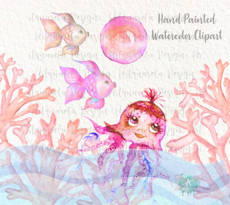 Sea Creatures Clipart Set hand Painted Watercolor Sea Animals - Etsy