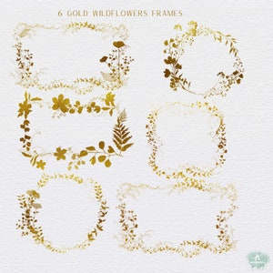 Gold Wildflowers Frames Clipart- Gold Floral Minimalist Frame Png ...