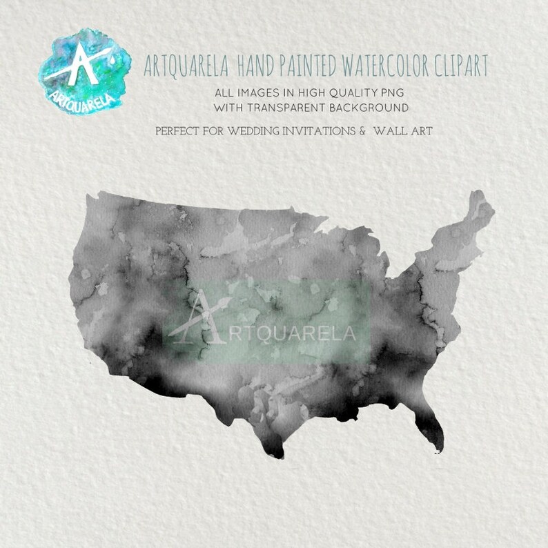 USA Map Watercolor Clipart United States Maps Png. Colorful | Etsy