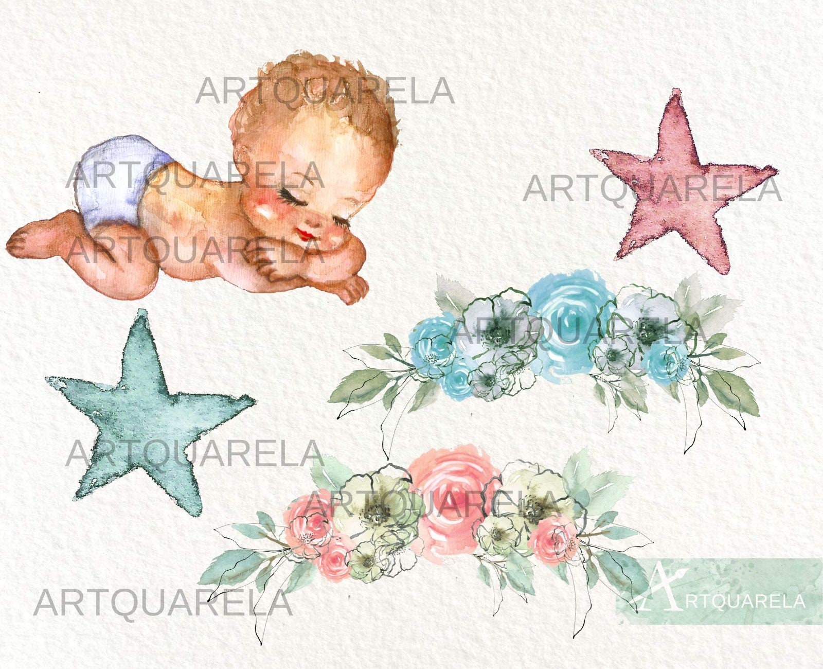 Baby Clip ArtWatercolor Baby shower Clipart hand painted | Etsy